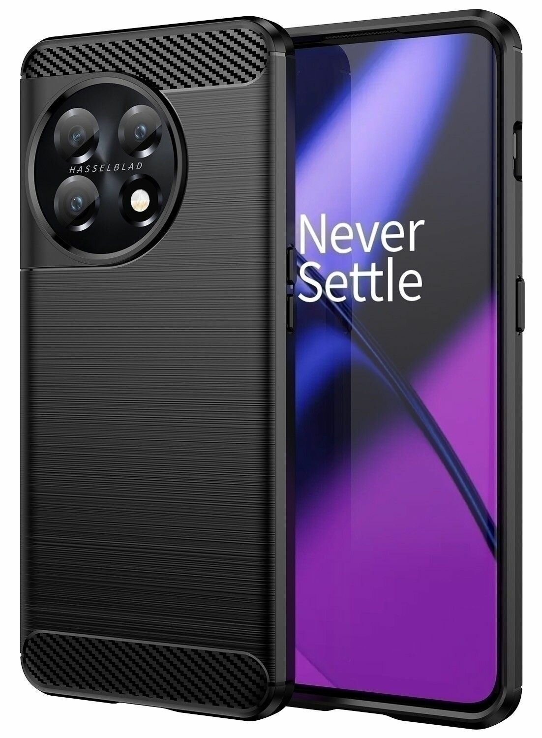 Чехол для OnePlus 11 силиконовый карбон сталь чёрный противоударный