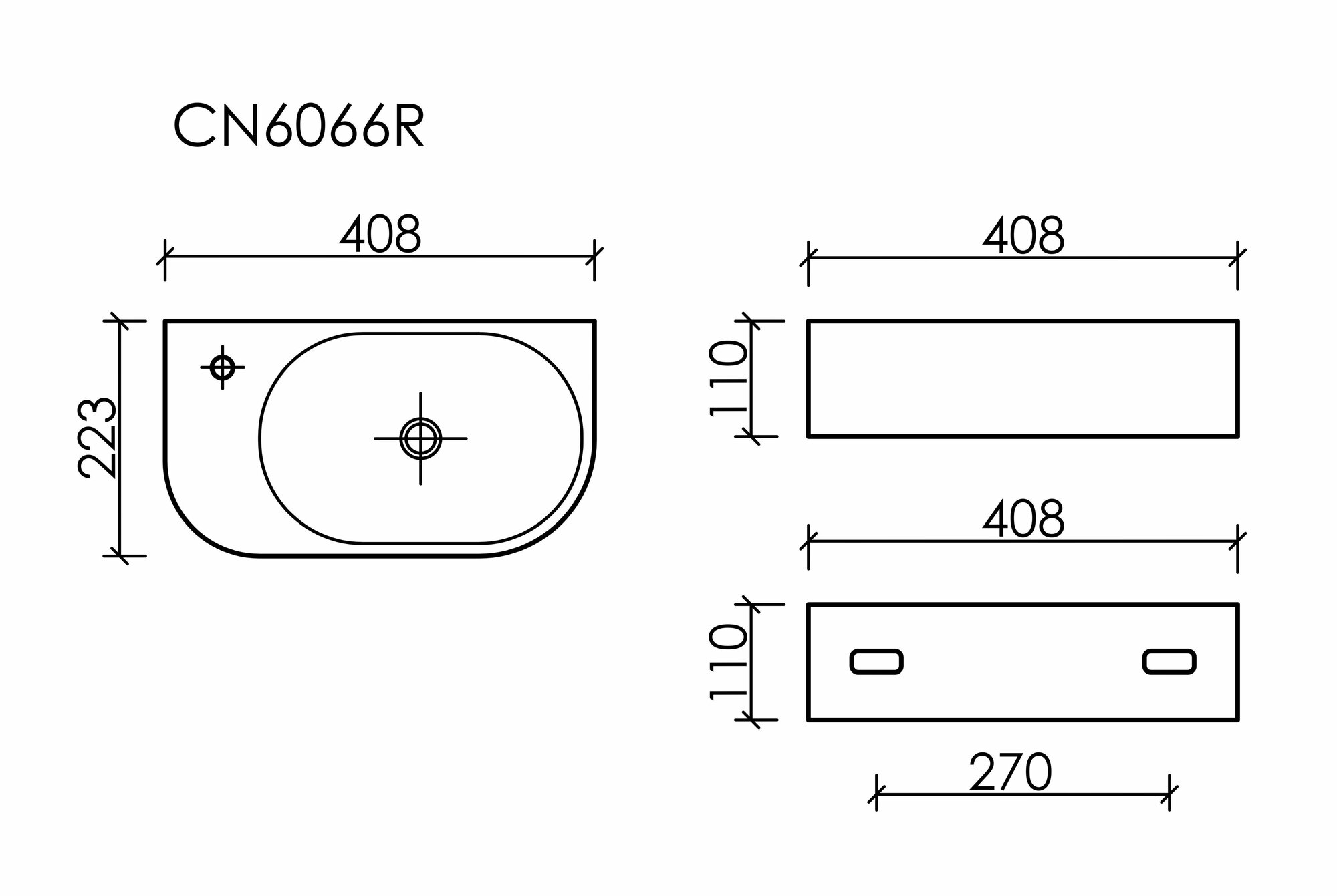 Раковина подвесная Ceramicanova Element CN6066R 40,9×22,4 см, белый санфарфор — фото 1