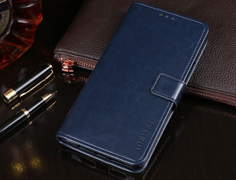 Чехол-книжка MyPads Porta Biglietti из импортной кожи с подставкой застёжкой и визитницей для TCL 10L синий MyPads