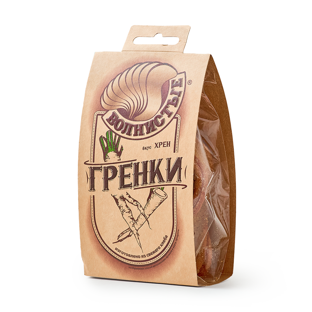 Гренки "Волнистые" ржано-пшеничные со вкусом хрена, 75 грамм