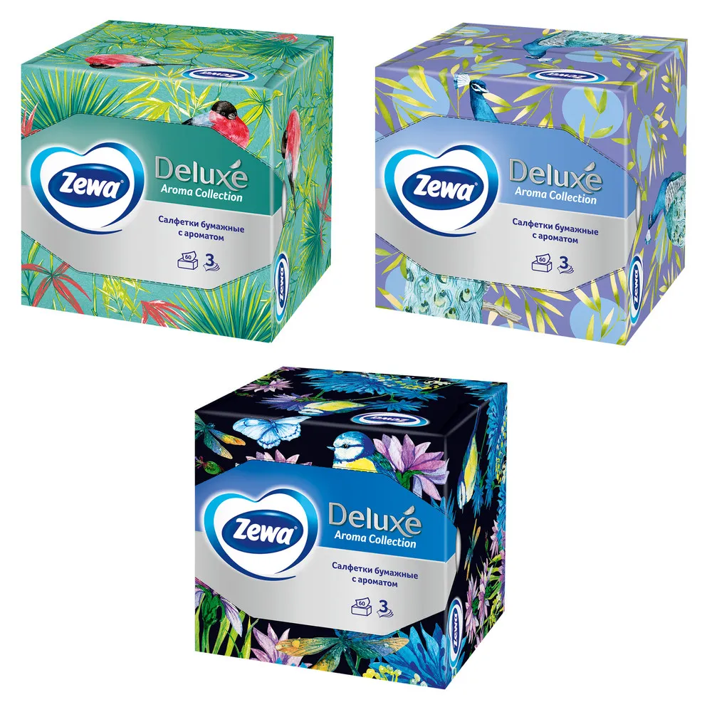 Салфетки бумажные "зева делюкс" Арома Коллекция, 3 упаковки по 60 штук