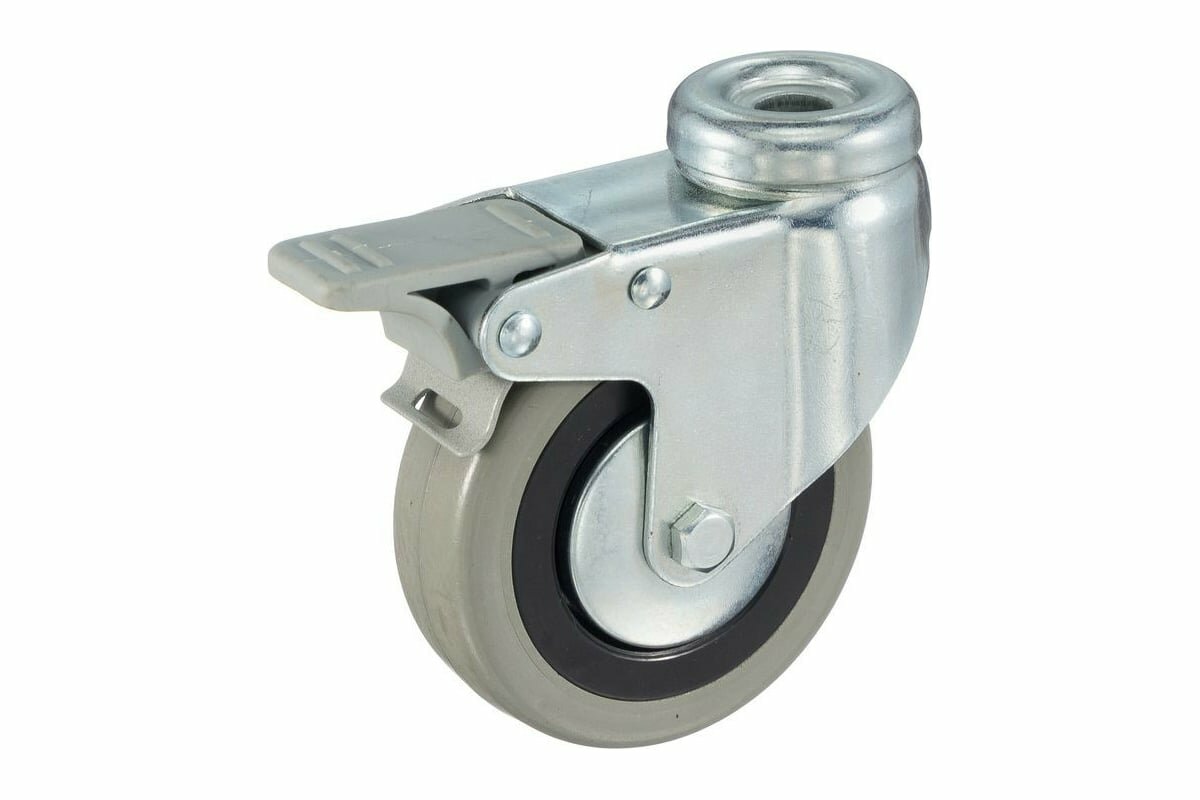 Tellure Rota колесо поворотное под болт с тормозом 100 мм серая резина полипропилен 377104