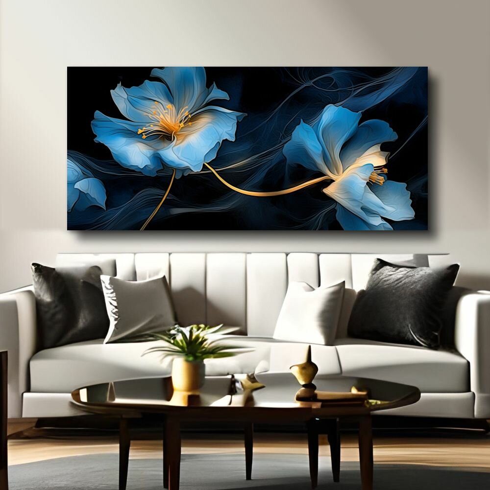 "Два синих цветка на черном" 40х80 1 шт.