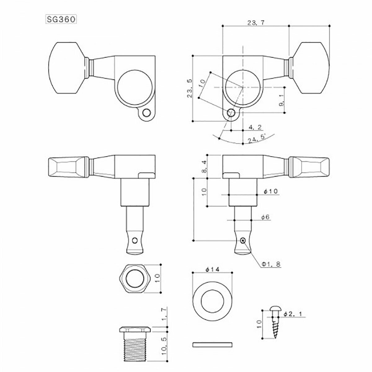 Колок одиночный для электрогитары, GOTOH SG360-HAPM-07-n, Ex-Long, правый, золотой