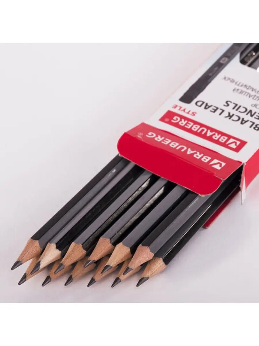 Набор карандашей Brauberg "Style", чернографитные, шестигранные, твердость HB, 12 штук