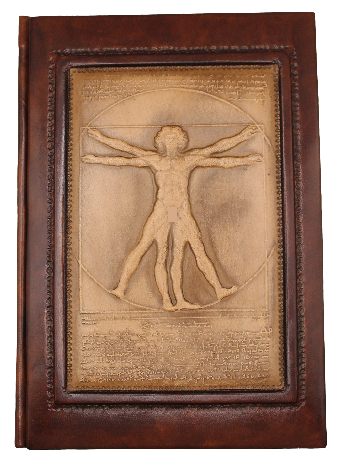 Ежедневник ручной работы из натуральной кожи "Витрувианский человек" 15х22. Коричневый. Сменный блок страниц.