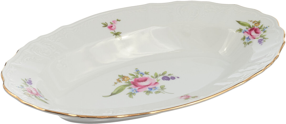 Блюдо овальное 24 см; "Bernadotte", декор "Мейсенский букет", Thun/ БТФ0231