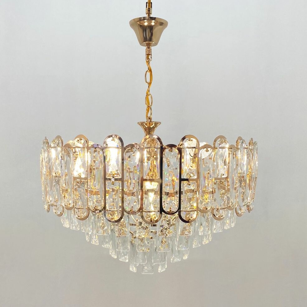 Люстра подвесная, золотая, хрустальная Свет Столицы, до 18-20 кв. м, люстра с сменными лампочками, цоколь E27