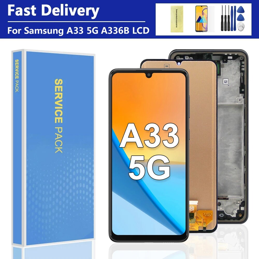 Протестировано для Samsung A33 5G ЖК-дисплей, дигитайзер сенсорного экрана для Samsung A336 A336B A336E, дисплей с рамкой Black With Frame