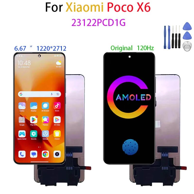 Оригинальный AMOLED ЖК-дисплей для Xiaomi PocoX6 Poco X6 23122PCD1G Pantalla Blue with Frame
