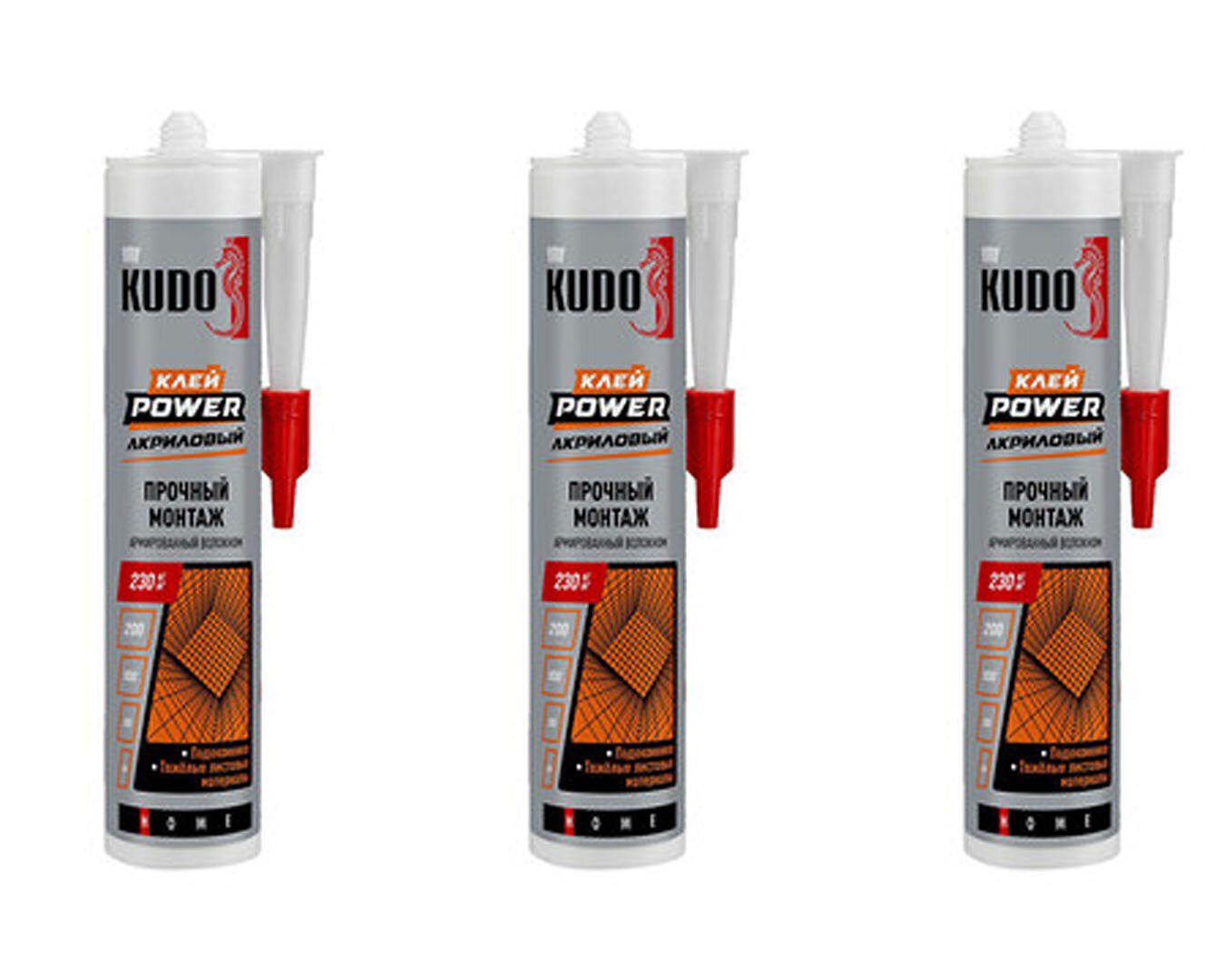 Клей монтажный акриловый Kudo Home Power белый 280 мл (3 шт.)