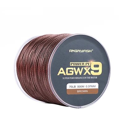 Плетенка рыболовная Angryfish AGWX9, 500м, 0.12mm-18LB, Коричневый