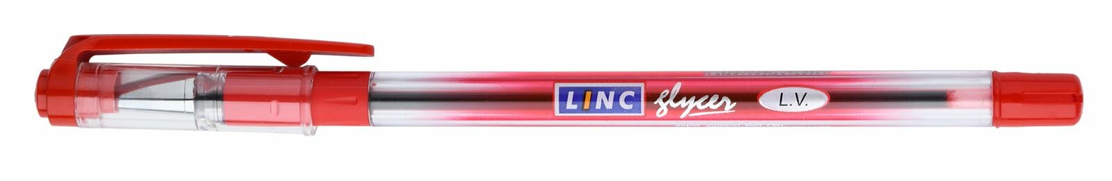 Шариковая ручка LINC "Glycer", красная, 0,7 мм, прозрачный круглый корпус, грип (1300RF/red)