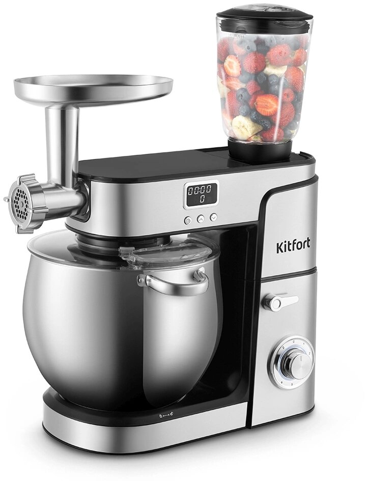 Миксер планетарный KitFort КТ-3480, серебристый/черный