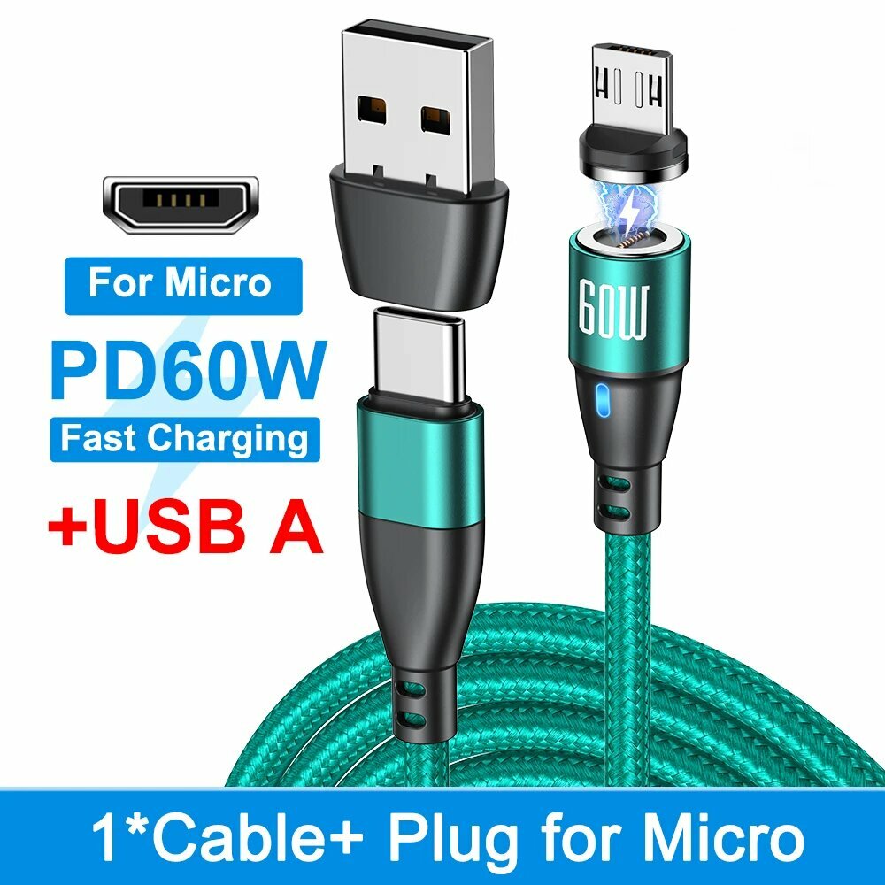 Кабель USB A - Micro 60W, 2м, Green for Micro