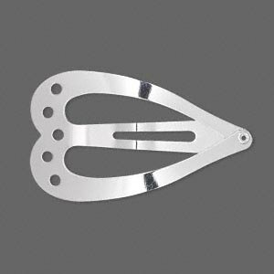 Основа для заколки, 48мм, клик-клак, сердечко, базовый материал - сталь, посеребренное, 2 шт.