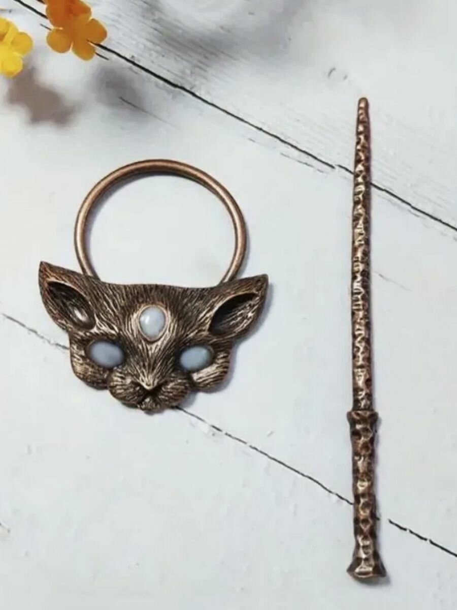 Заколка для волос Трехглазый кот и Волшебная палочка