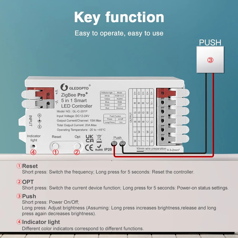 GLEDOPTO ZigBee 3.0 CCT/DIM контроллер Pro+ — фото 1