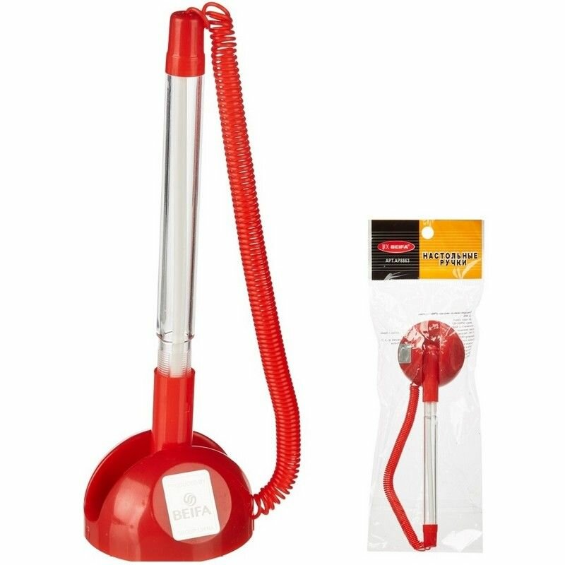 Ручка шариковая на пружине Beifa, держатель на липучке, крс. корпус, синяя 50718