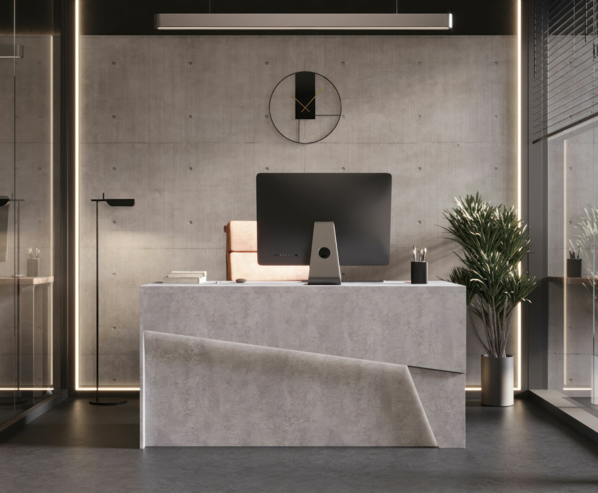 Письменный стол "Скос" Цемент Светлый / 1200х600х750 с Подсветкой RGB Premium / bb