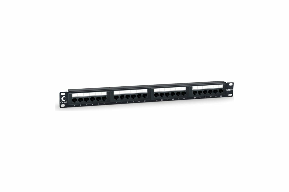 Патч-панель Cabeus PL-24-Cat.5e-Dual 19", 1U, Cat 5e, 24 порта RJ45 (8p8c), неэкранированная, Dual IDC (110/KRONE)