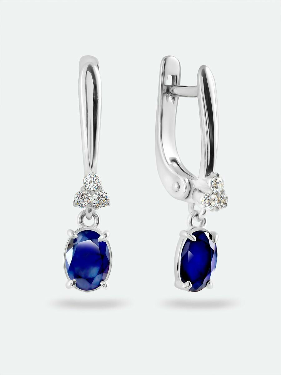 Серьги, серебро, 925 проба, родирование, сапфир