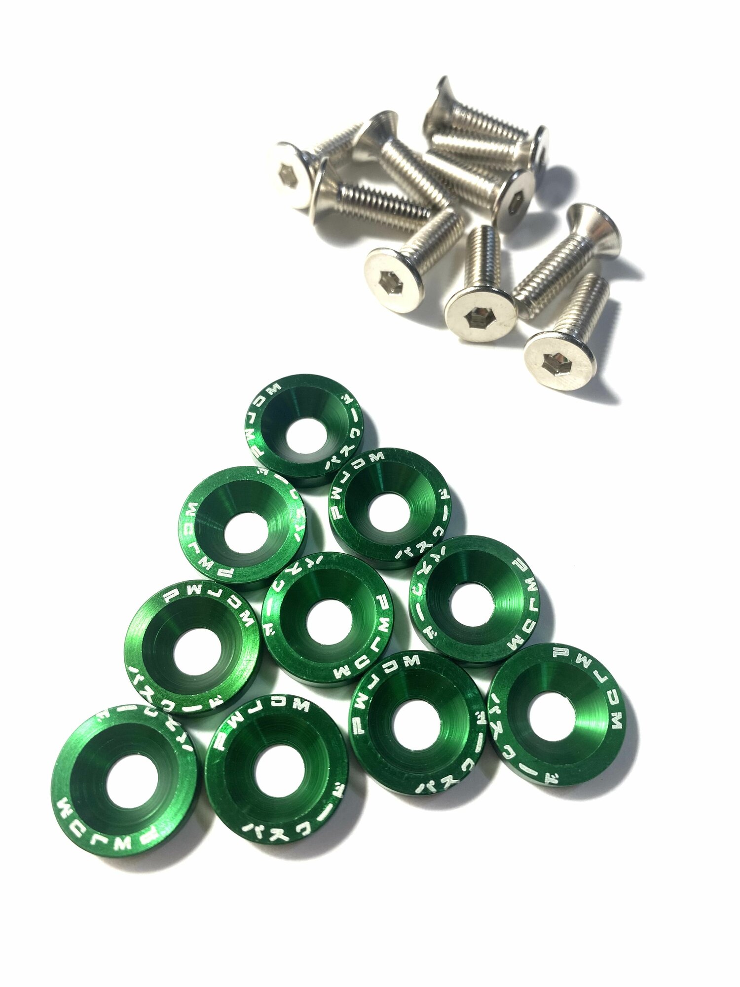 Декоративные шайбы + болты М6*20 потайные для элеткросамокатов, цвет зеленый