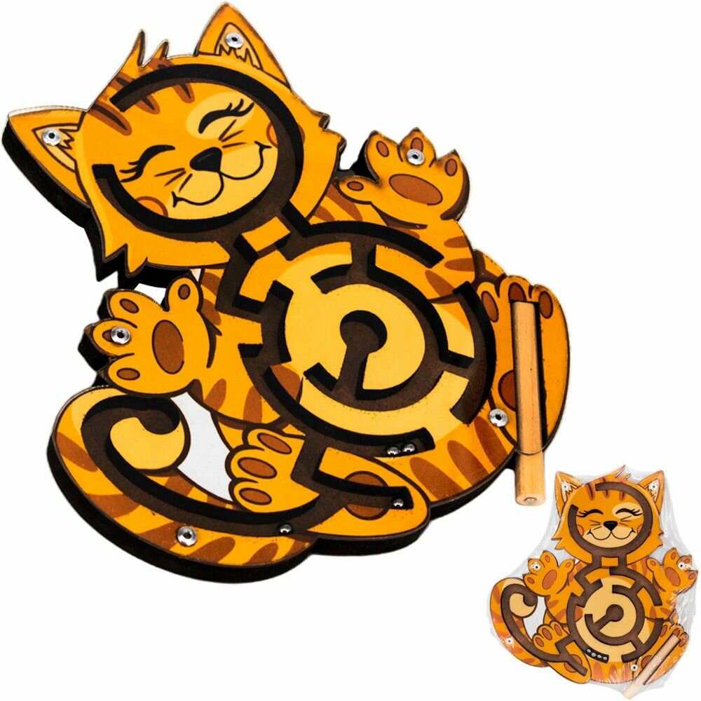 Деревянный лабиринт Арбо с шариками, Котенок, от 3 лет, развивающая (ОА-00000255)