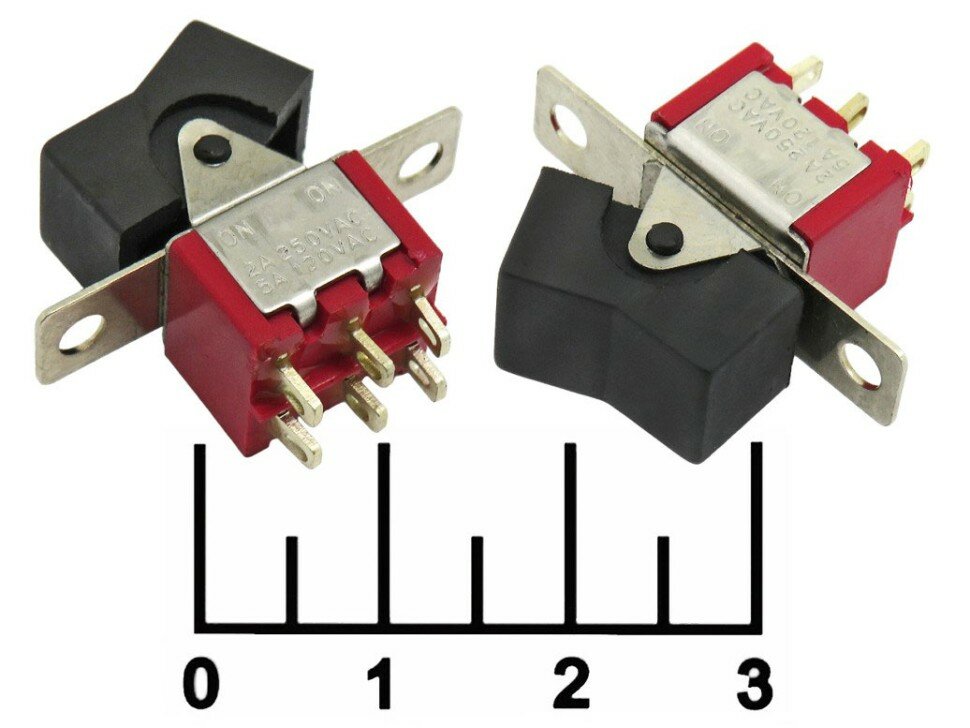 Выключатель 250/2 250V 2A RS8-202R1 ON-ON черный 2-х позиционный 6 контактов (перекидной)