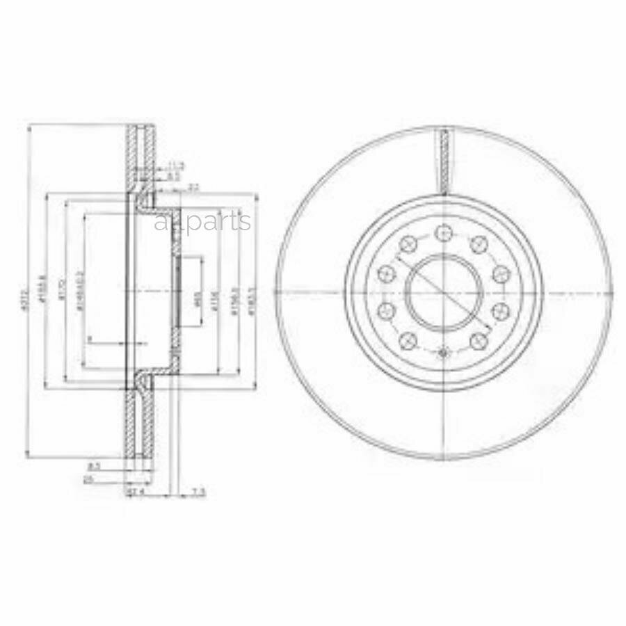 DELPHI BG3953C Диск тормозной AUDI A3/VW GOLF V/ JETTAIII/PASSAT 1.6-2.0 2003=> (312X25)