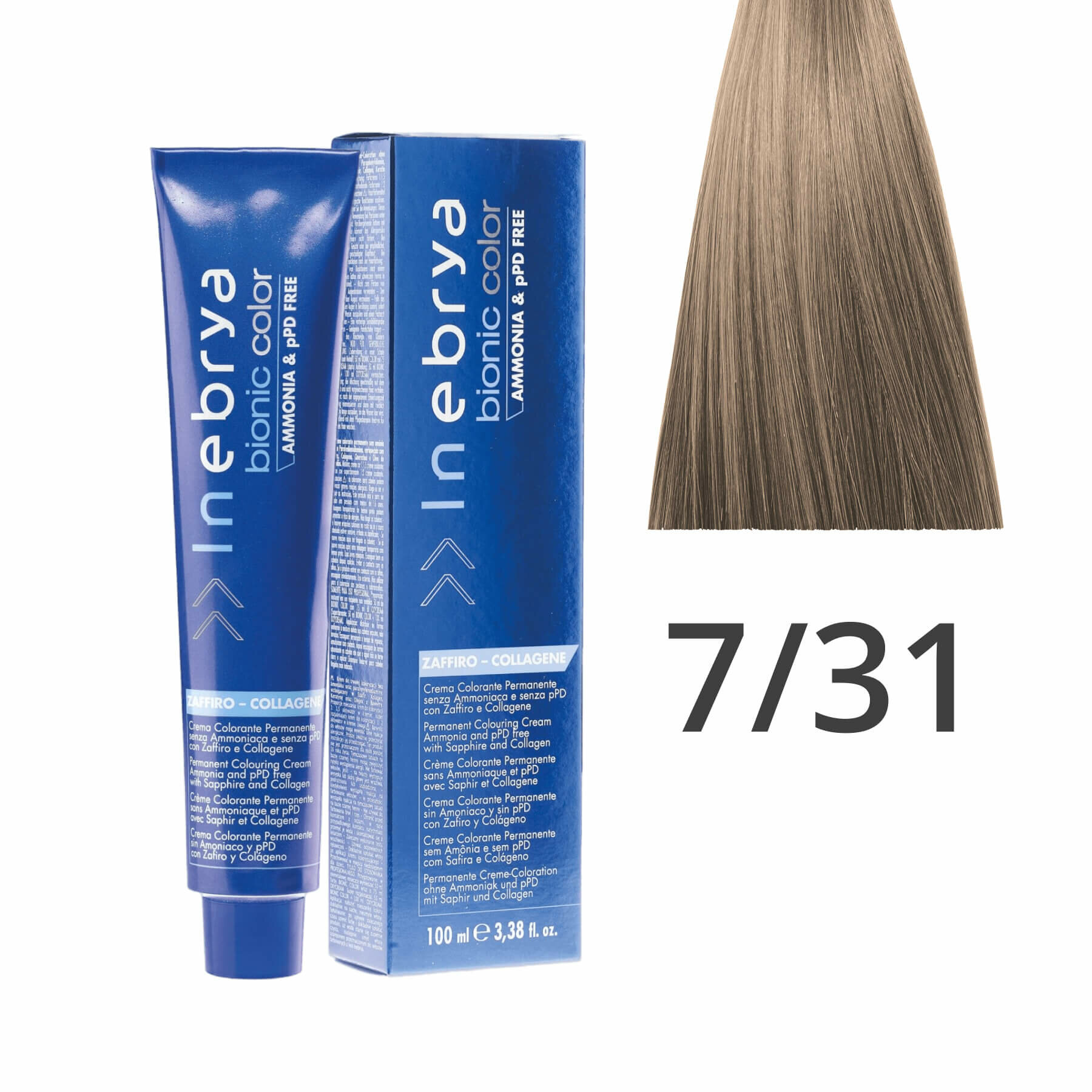 Краска для волос профессиональная без аммиака Inebrya Bionic Color 7/31 Русый Золотисто-пепельный 100 мл