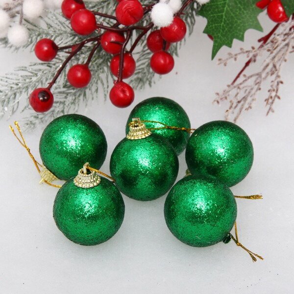 Елочные игрушки Серпантин Новогодние шары 4 см 6 шт "Блестящее напыление" цвет зеленый