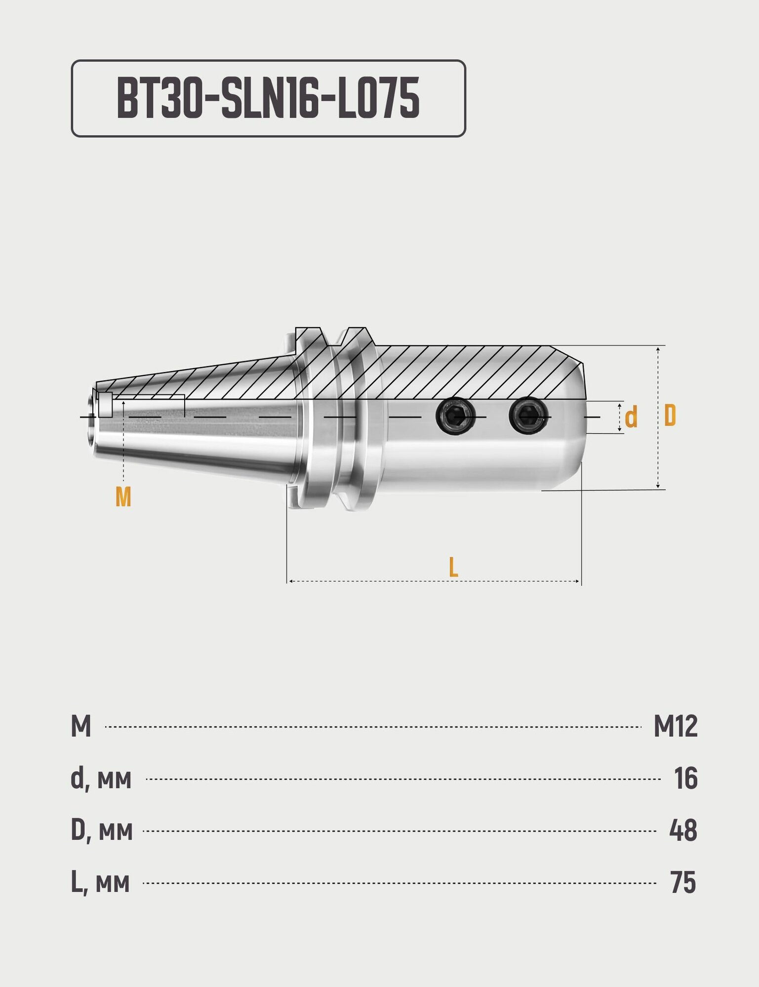 XJ0207-BT30-SLN16-L075 Фрезерный патрон Weldon для концевых фрез