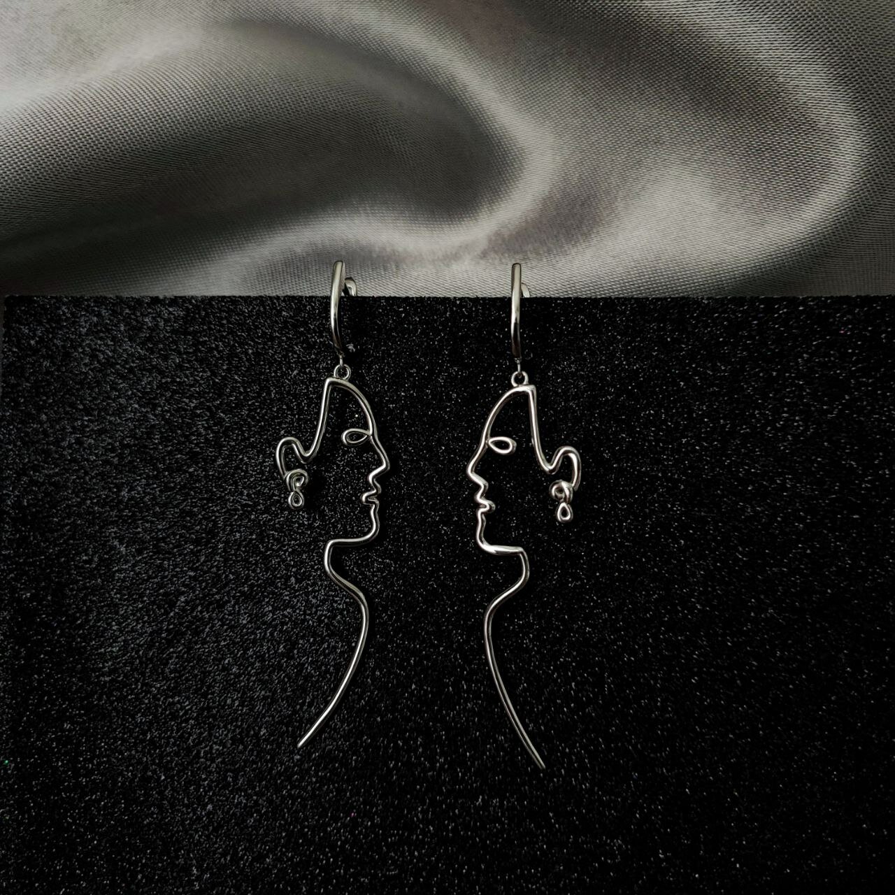 Серьги с подвесками серебро, 925 проба, родирование