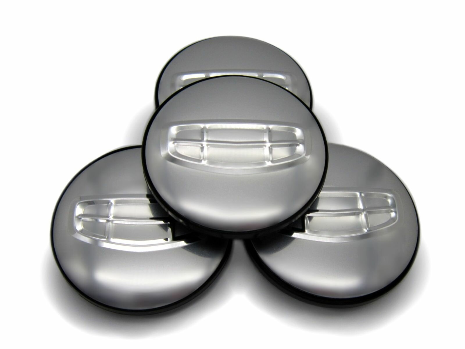 Колпачки, заглушки на литые диски КиК Geely silver LOGO 62/55/10, комплект 4 шт.