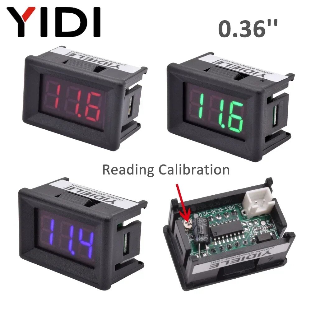 Мини-вольтметр YIDI 0-100В 5 шт. DC 2.3-30V 2cable, 5pcs Red LED — фото 1