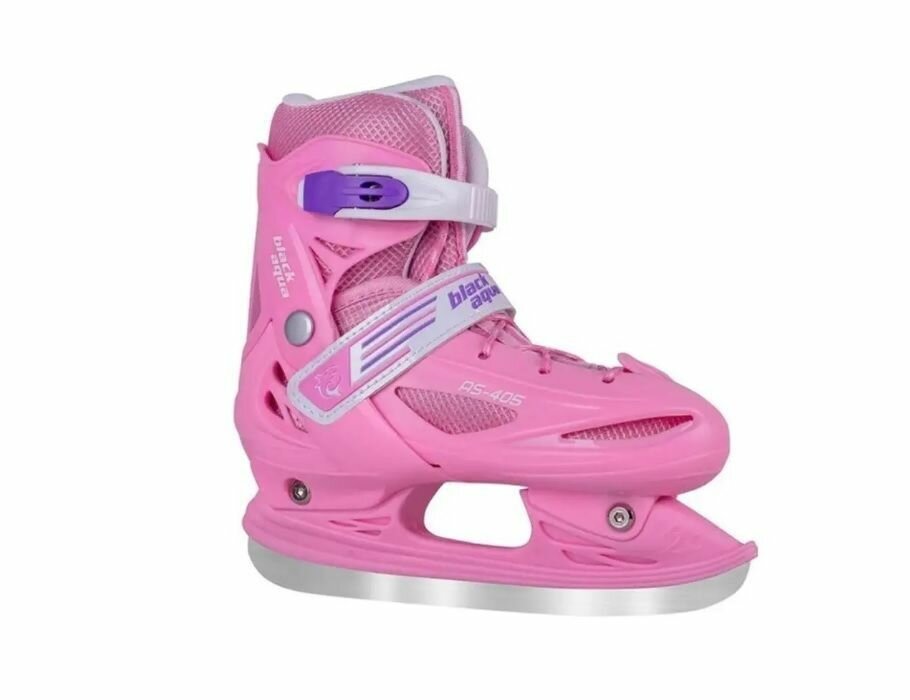 Коньки ледовые BlackAqua раздвижные АS-405 р.30-33, розовый
