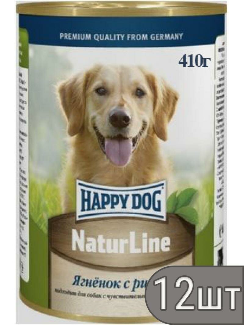 Happy Dog Набор 12 шт Консервы для собак Ягненок с рисом, 410г 4.92 кг