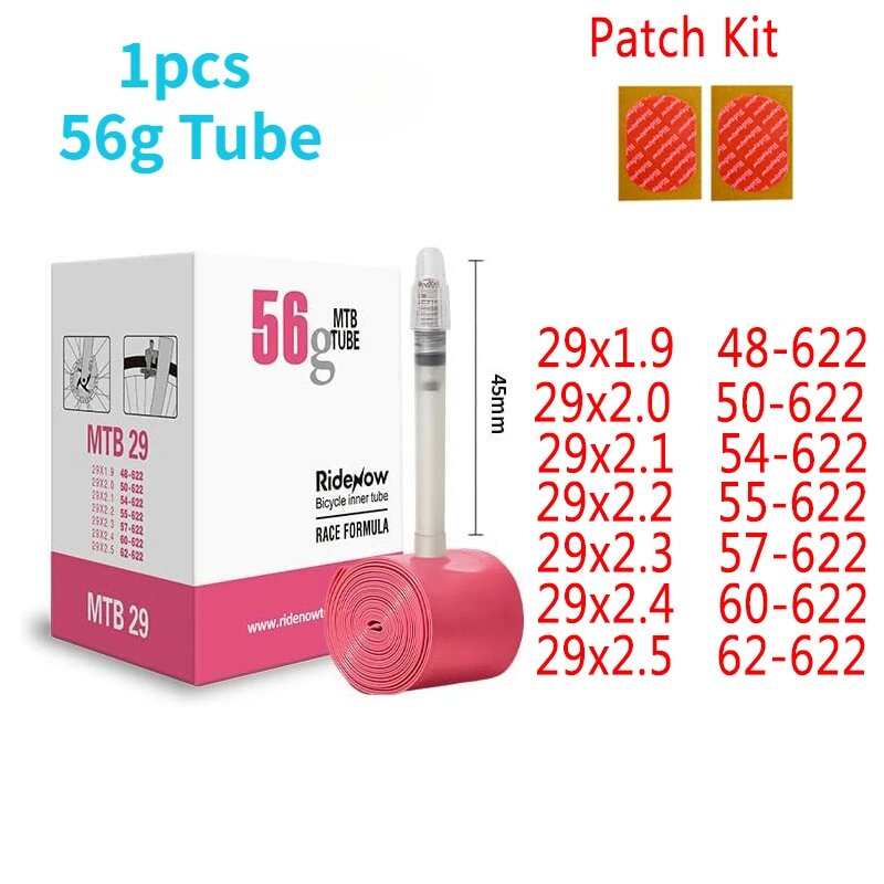 Велокамера RideNow MTB 29" 56g, 45mm клапан, Patch Kit