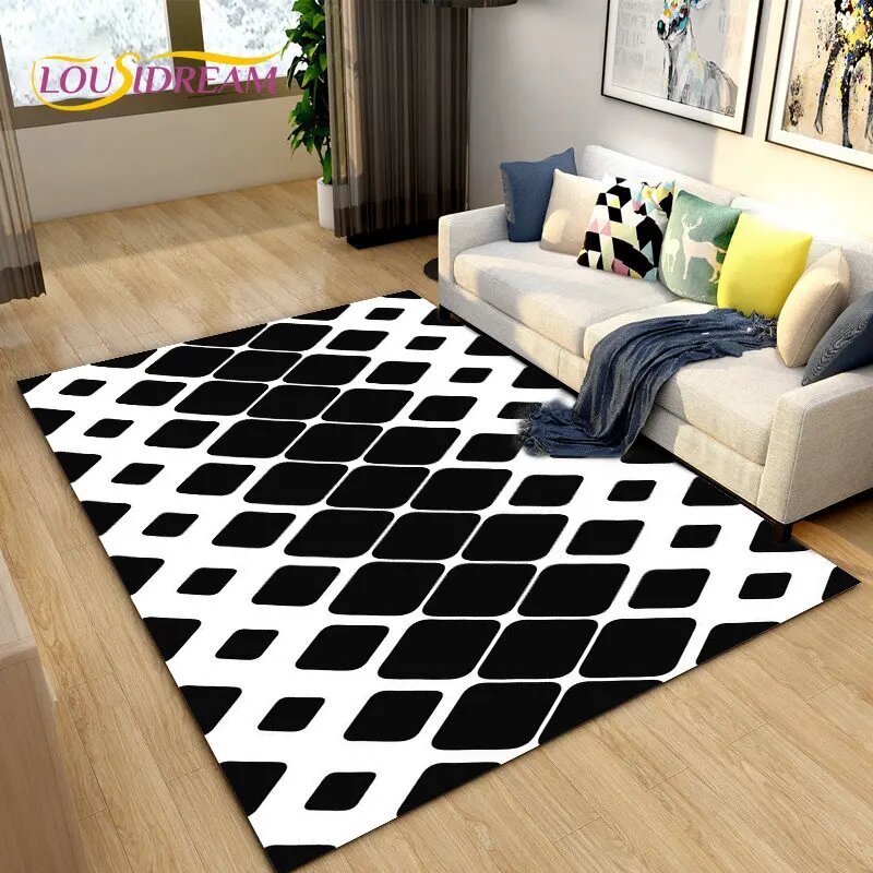 Черный ковер LOUSIDREAM 100x150cm с геометрическим рисунком