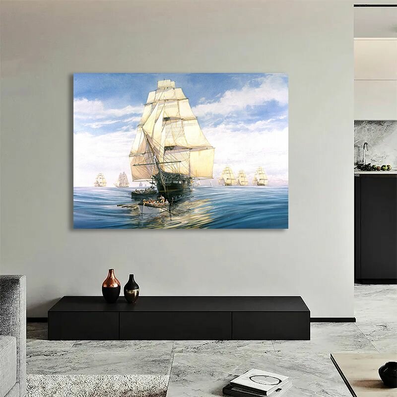 Картина "Море, Парусник, Корабль", 30x20 см, на холсте, деревянная рама