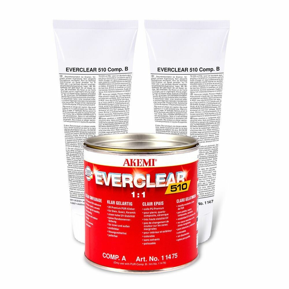 Густой полиуретановый клей-шпатлевка Everclear 510 AKEMI для камня, бесцветный (теплый молочный оттенок), 1:1, 1080 г.