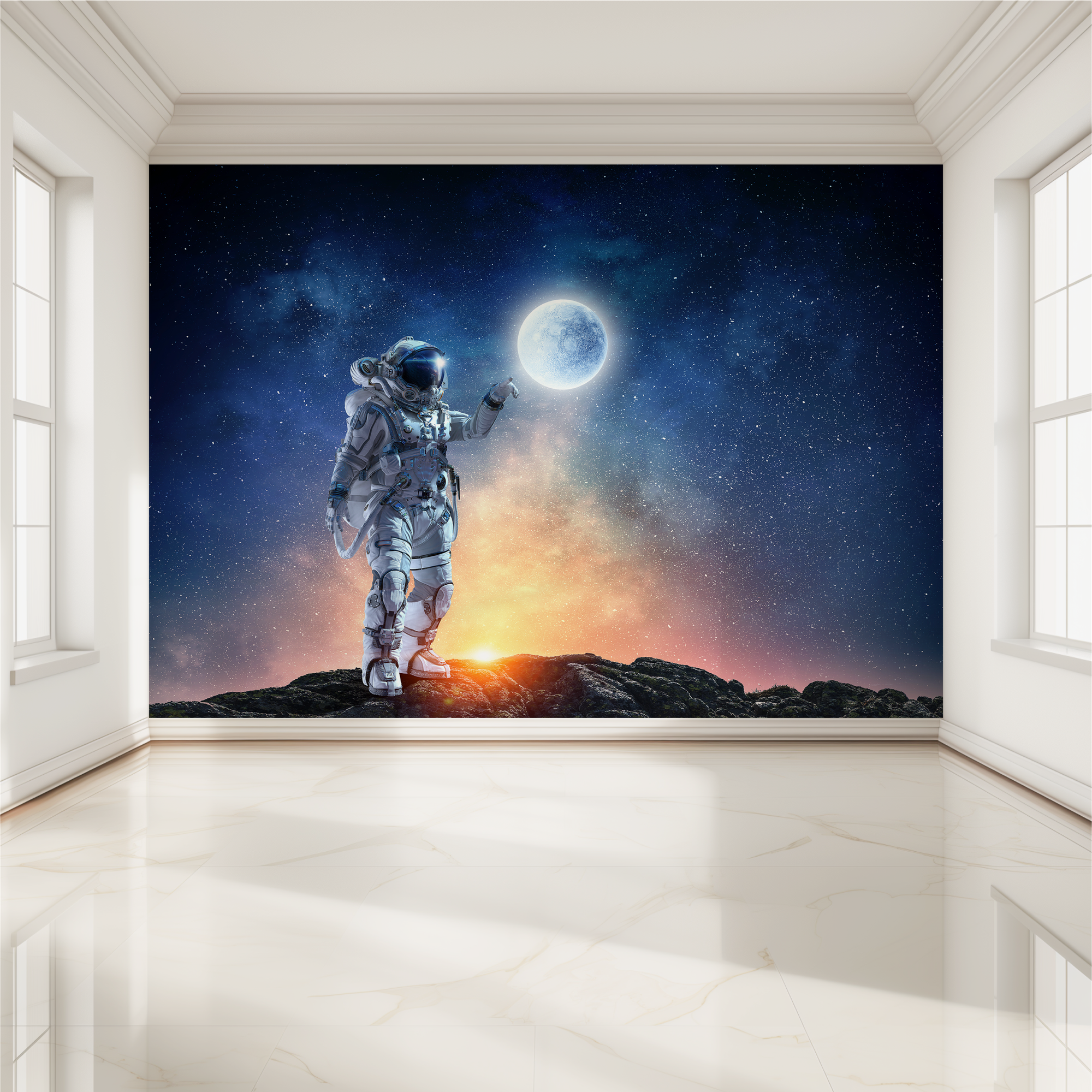 Фотообои 3д на стену "Космонавт", флизелиновые 400х270 см на кухню, спальню, зал, в детскую