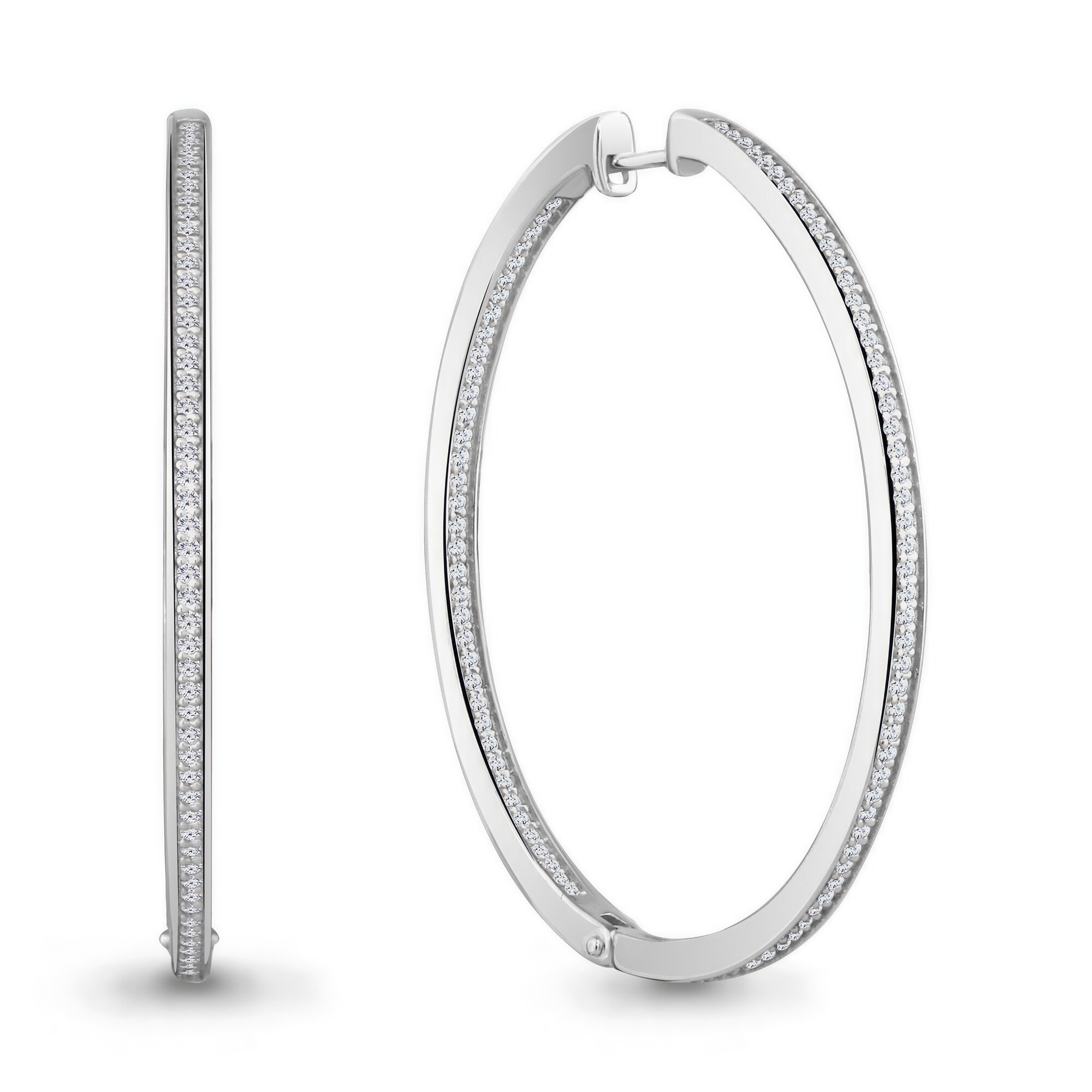 Серьги конго, белое золото, 585 проба, бриллиант