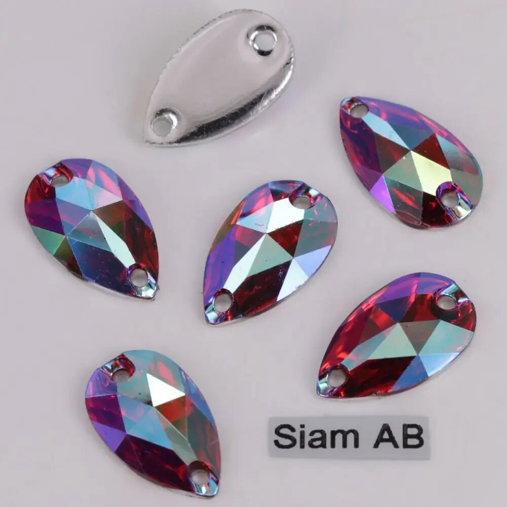 Стразы каплевидные Siam AB, 7x12mm, серебряный