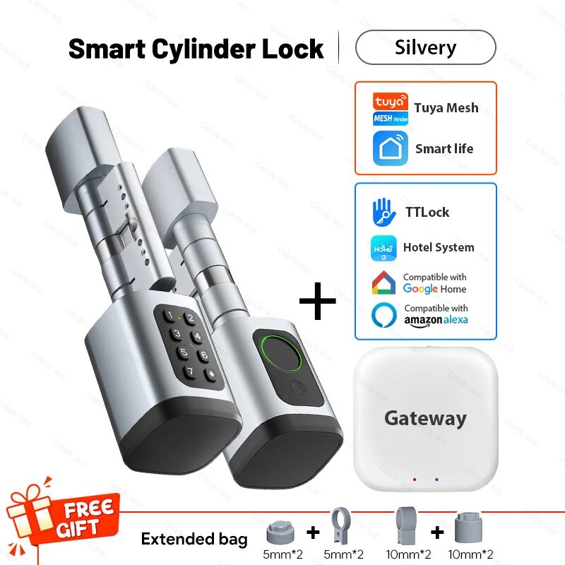 Умный цилиндровый замок Catchface Silvery с Gateway