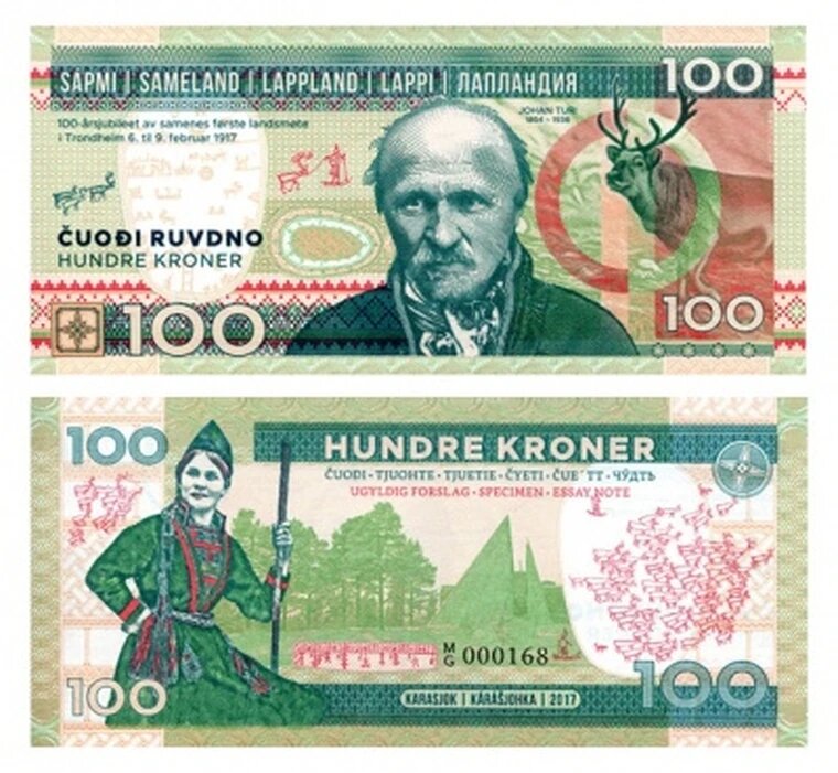 100 крон 2017 Финляндия Лапландия, фантазийная бона, сувенирная копия, банкноты и купюры редкие коллекционные