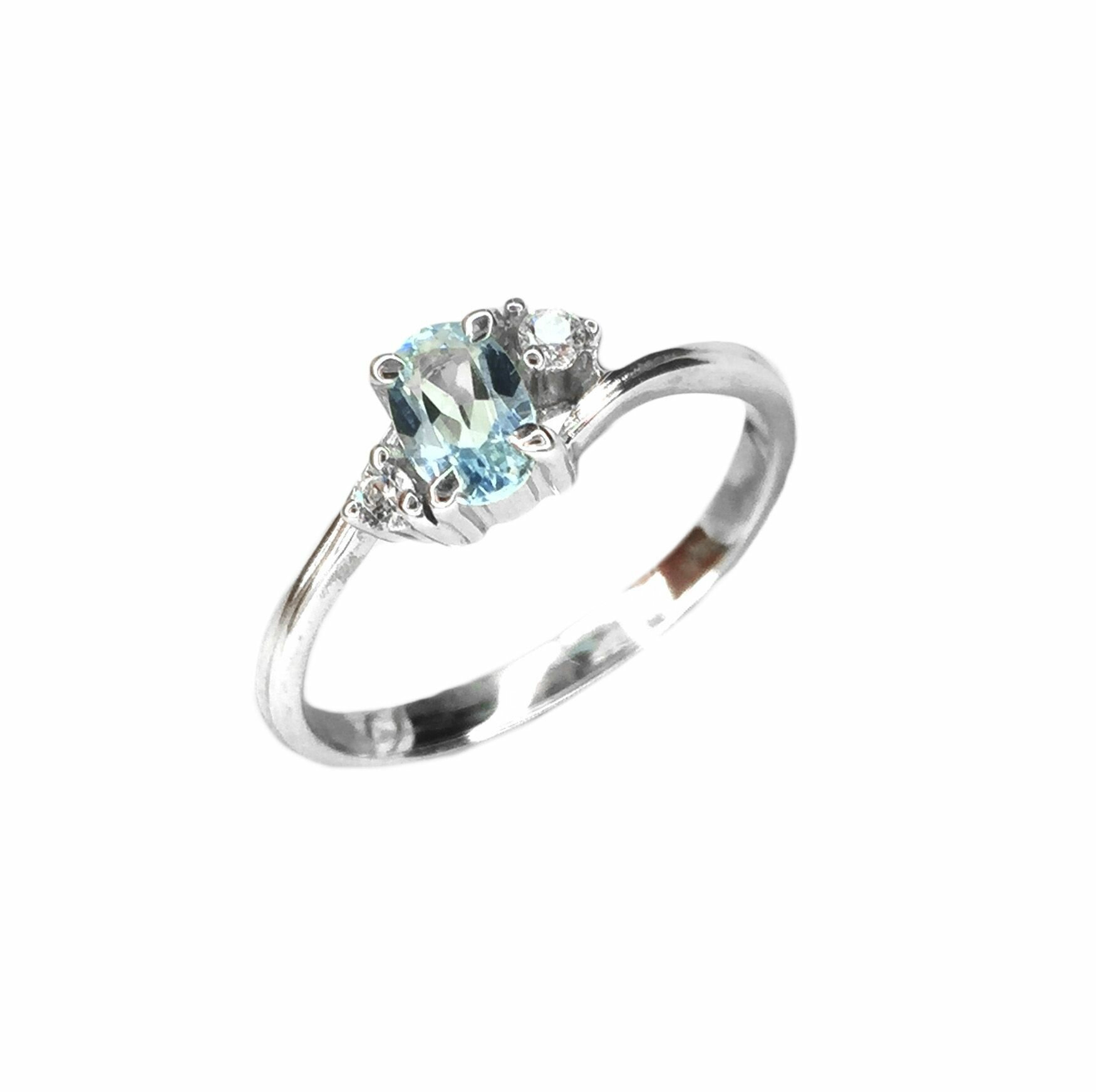 Кольцо тонкое, серебро, 925 проба, родирование, фианит, топаз