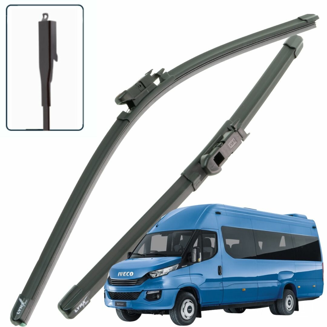 Дворники Iveco Daily (6) / Ивеко Дейли автобус 2014 2015 2016 2017 2018 2019 2020 2021 2022 Щетки стеклоочистителя бескаркасные автомобильные LYNXauto 650мм-650мм к-т 2шт.