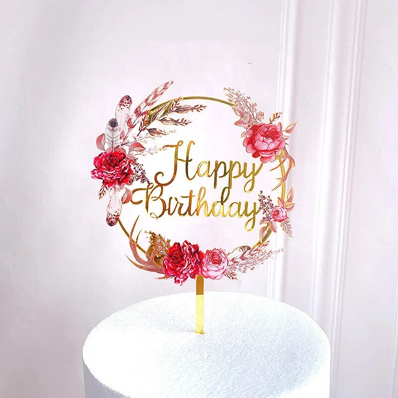 Украшение для торта "Happy Birthday" с цветами, Цвет: A5 — фото 1